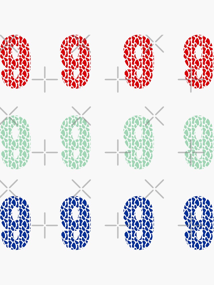 "Multicolored pack of Number 9, Animal Print Pattern,Red, Green, Blue ...