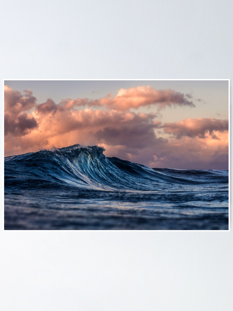 "Sea Waves big blue one with pink clouds - Ocean Posters" Poster for ...