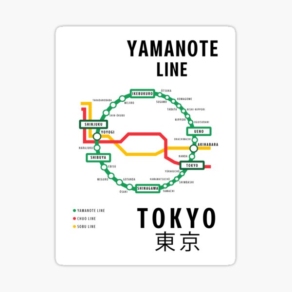 "Tokyo Yamanote Line Metro Subway Map" Sticker for Sale by artfilmbuff ...