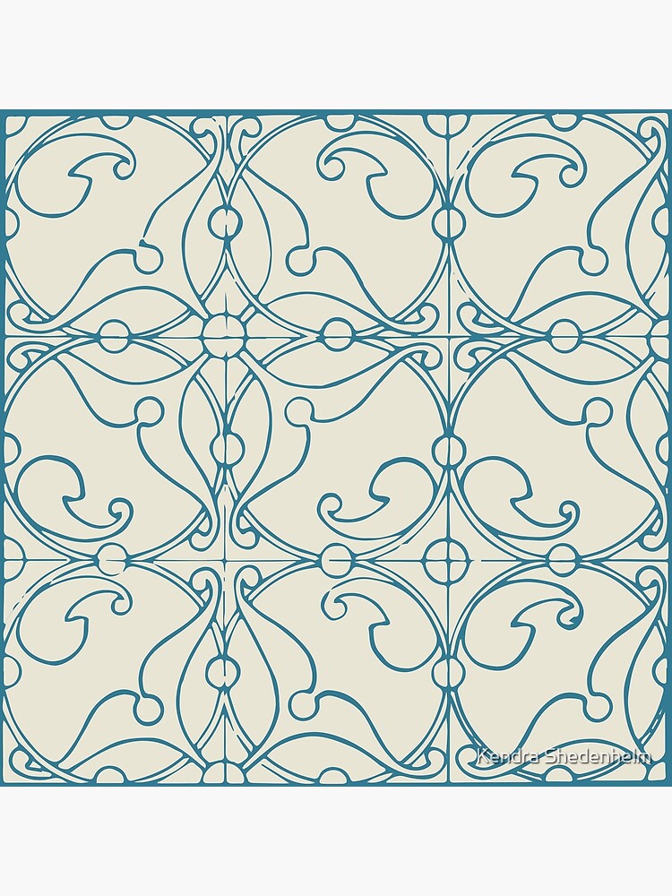 "Fleur Tile Design, Blue on Cream" Poster for Sale by KShedenhelm ...