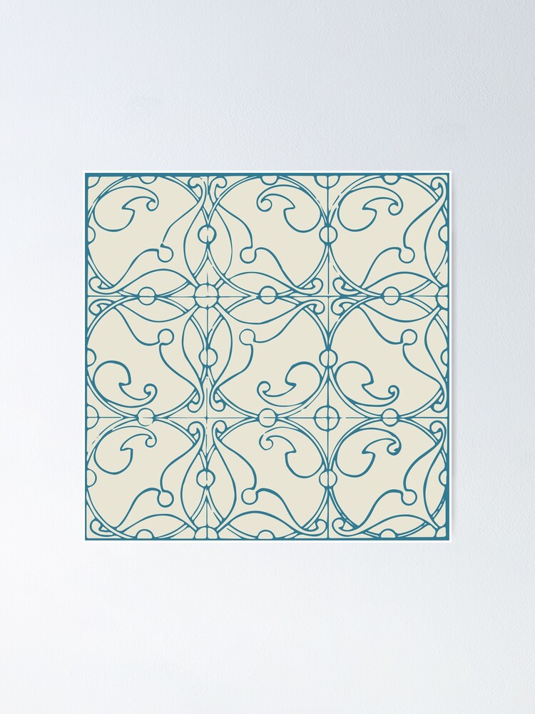 "Fleur Tile Design, Blue on Cream" Poster for Sale by KShedenhelm ...