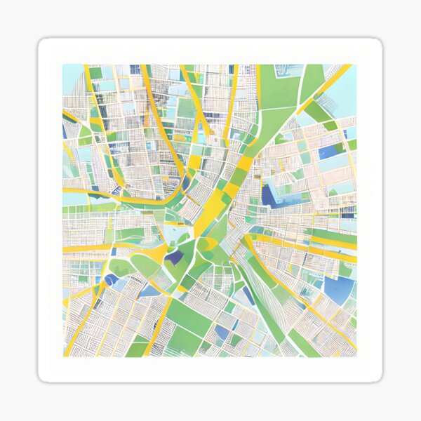 "Map of a fake city with yellow and green" Sticker for Sale by ...
