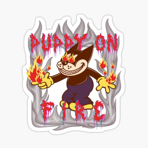 "puppy on fire" Sticker for Sale by Richard-75 | Redbubble