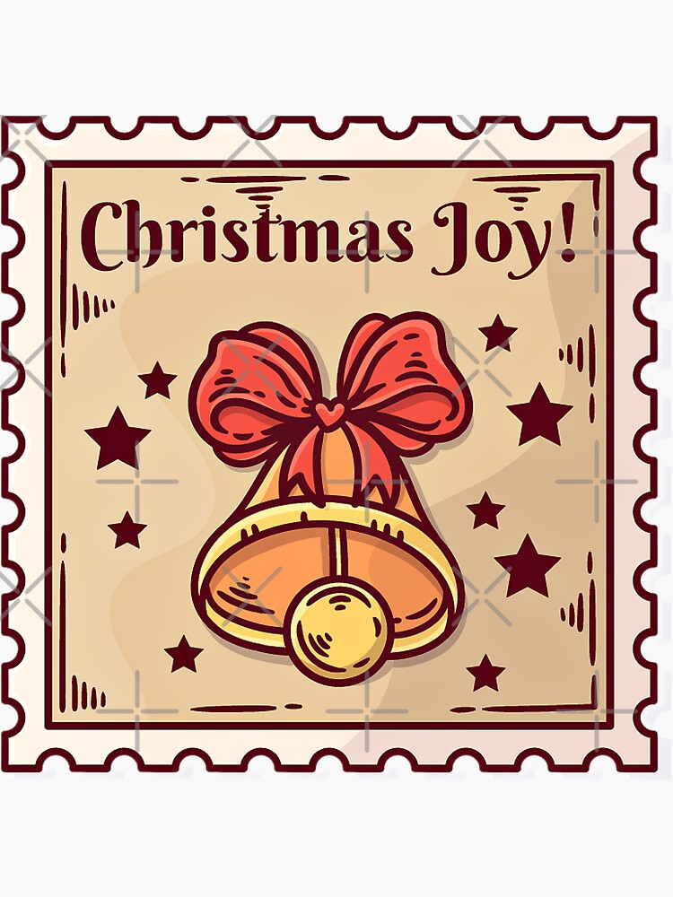 "Gold Christmas Joy Stamp With Gold Bell, Red Bow " Sticker for Sale by ...