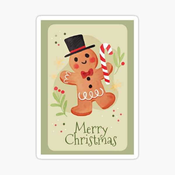 "Merry Christmas With Gingerbread Man Holding Candy Cane" Sticker for ...