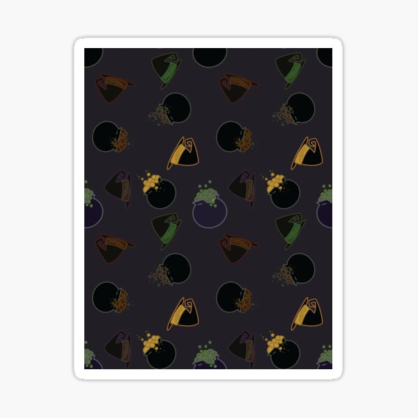 "Witches Hats and Cauldrons on Black" Sticker for Sale by MakerOfPaper ...