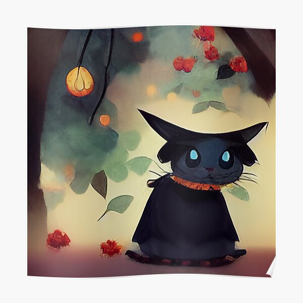 "Spooky Halloween Cat" Poster for Sale by Nanashi-AI | Redbubble