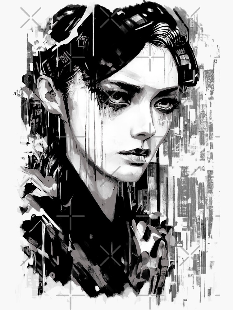 "Cyberpunk Crying In Red" Sticker for Sale by ChasmicArt | Redbubble