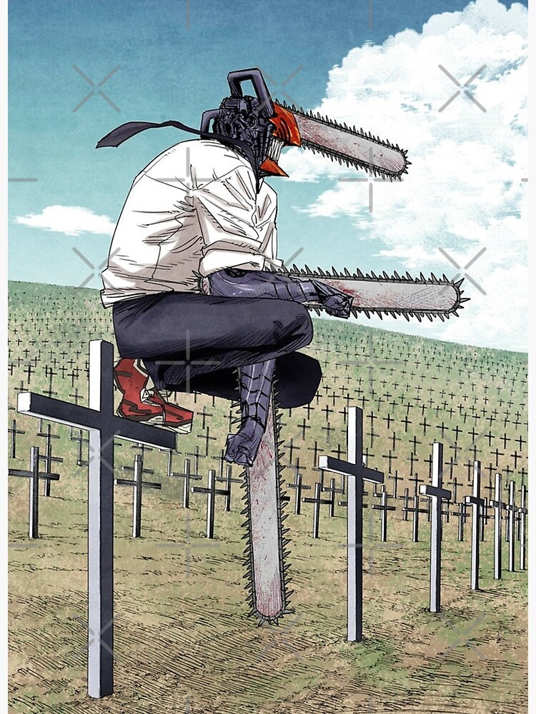 "Denji sitting on the Cross Retro Art - Chainsaw Man Manga and Anime ...