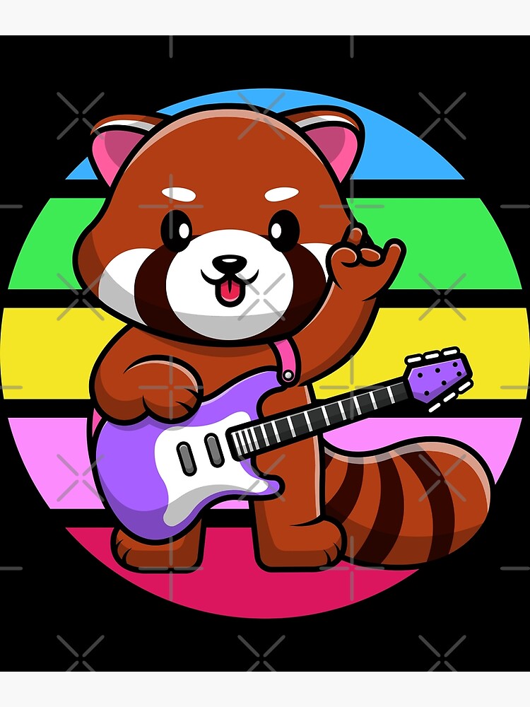 "Rocking Panda - red panda with guitar" Poster for Sale by Rev-Style ...