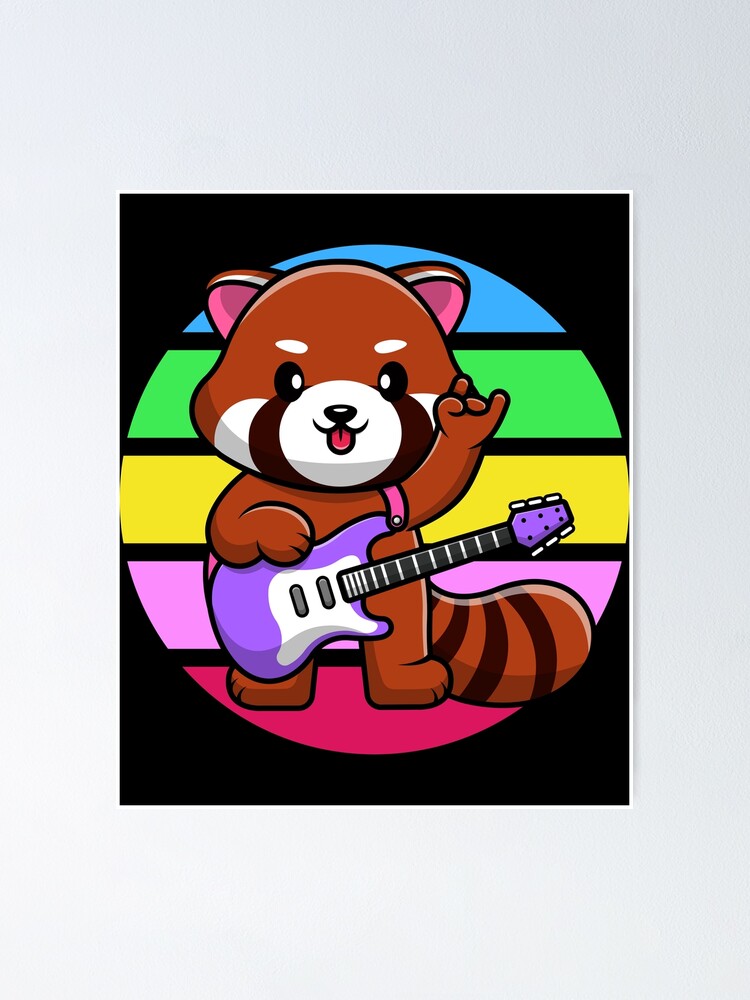 "Rocking Panda - red panda with guitar" Poster for Sale by Rev-Style ...