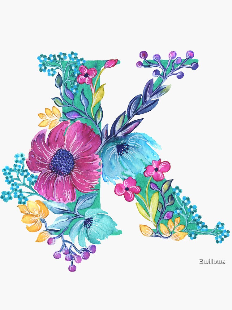 "Floral Monogram K" Sticker for Sale by 3willows | Redbubble