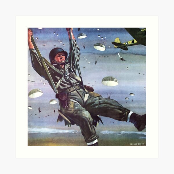 "US Army Airborne Division Paratrooper Dropping During World War 2" Art ...