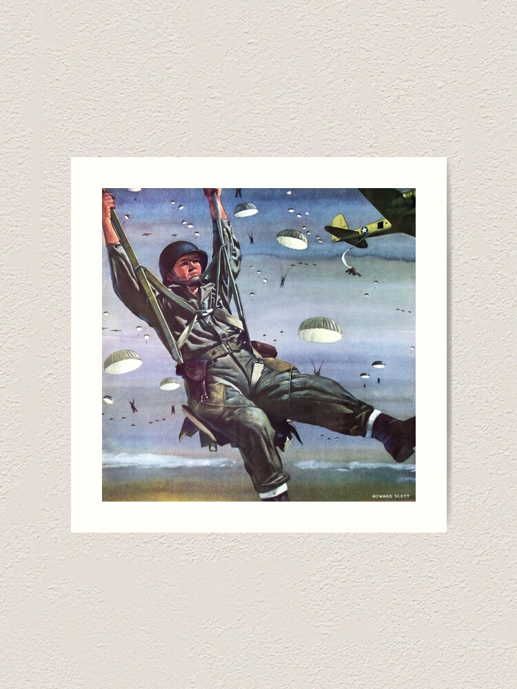 "US Army Airborne Division Paratrooper Dropping During World War 2" Art ...