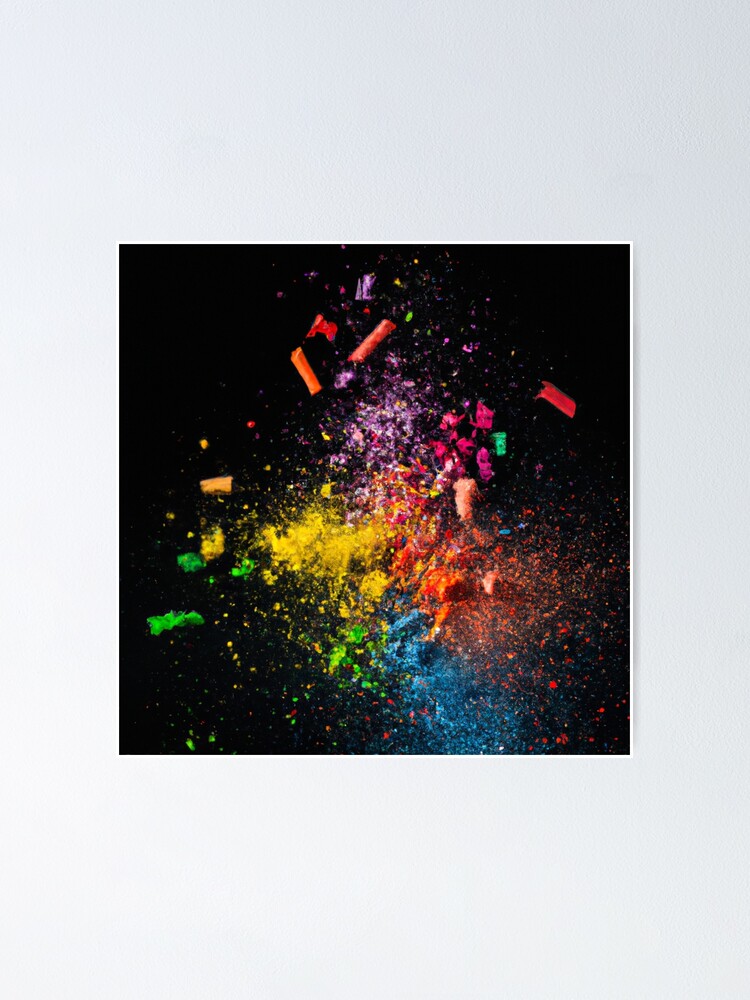 "Chalk Dust Explosion, Colorful Colors on Black Background" Poster for ...