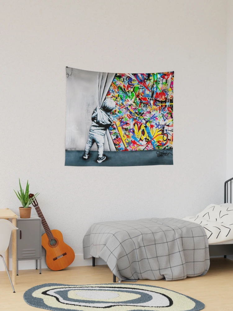 Behind The Curtain Boy - Colorful Graffiti Pop Art - Banksy Behind The Curtain Boy - Colorful Graffiti Pop Art - Banksy