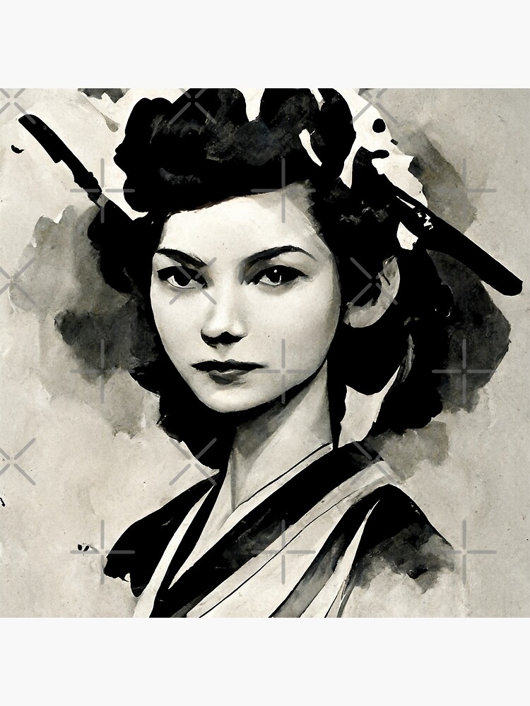 "Japanese Geisha Ink Drawing Digital Art Photo Print" Poster for Sale ...