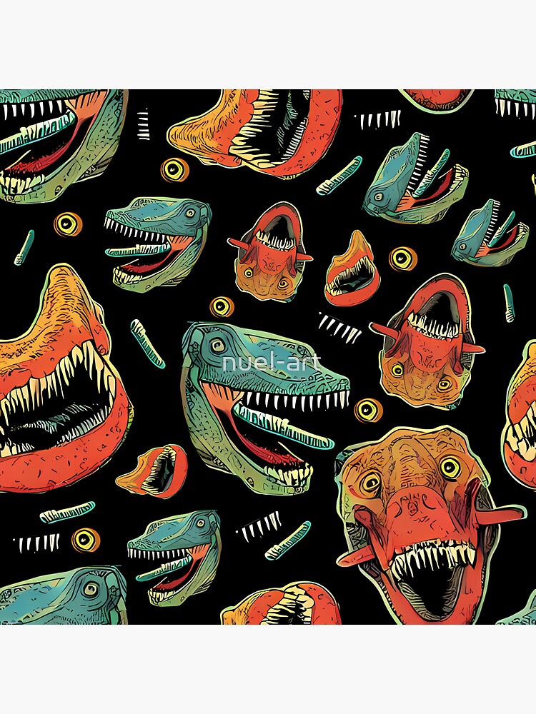 "Dinosaurs Head Pattern" Sticker for Sale by nuel-art | Redbubble