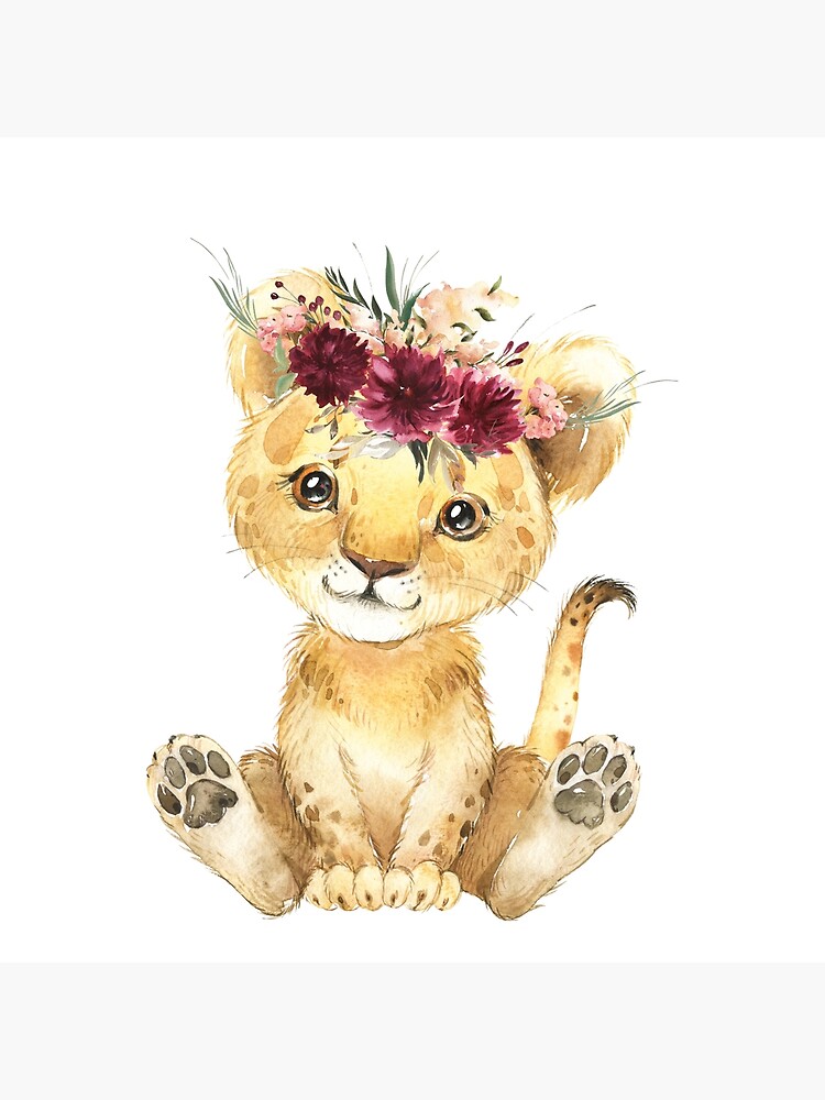 "Maroon floral crown baby lion" Poster for Sale by kpapiez | Redbubble