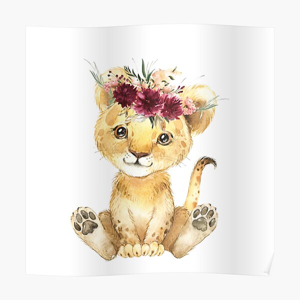 "Maroon floral crown baby lion" Poster for Sale by kpapiez | Redbubble