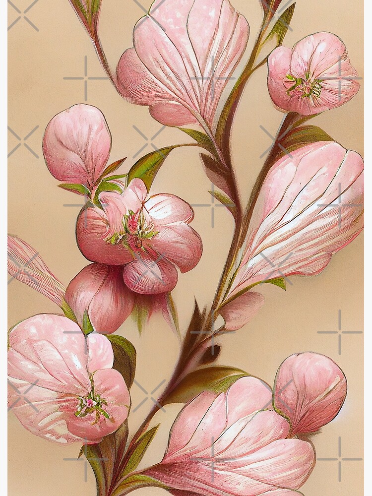 "Art Deco Pink Sakura Flower Blossom - Illustrated Digital Design V4 ...
