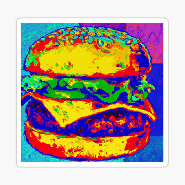 "Hamburger - Andy Warhol Style" Sticker for Sale by brushstrokeAI ...