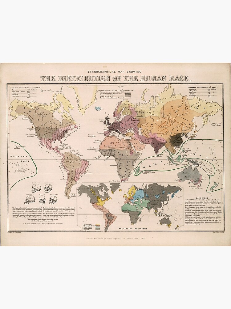 Lámina fotográfica «1851 Distribución del mapa mundial de la raza ... Lámina fotográfica «1851 Distribución del mapa mundial de la raza ...