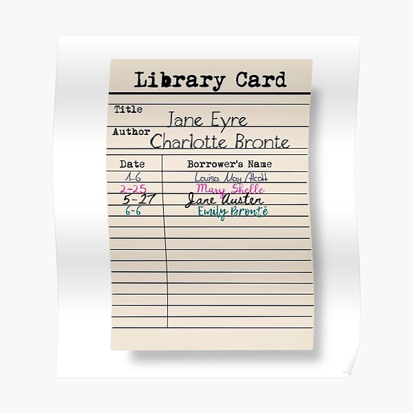 "Jane Eyre Library Card" Poster for Sale by AveryGreyLane1 | Redbubble