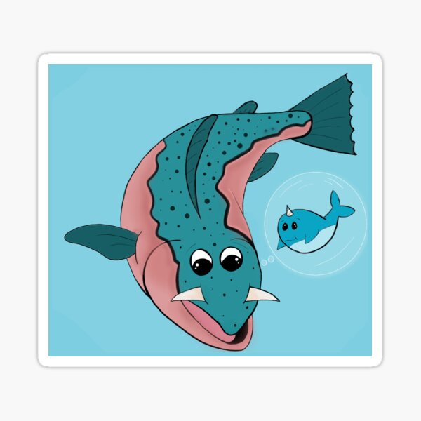 "Sabertooth Salmon" Sticker for Sale by IndieBasket | Redbubble