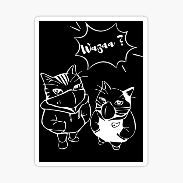"Wazaaaa Cats (black BG)" Sticker for Sale by RabbitCreations | Redbubble
