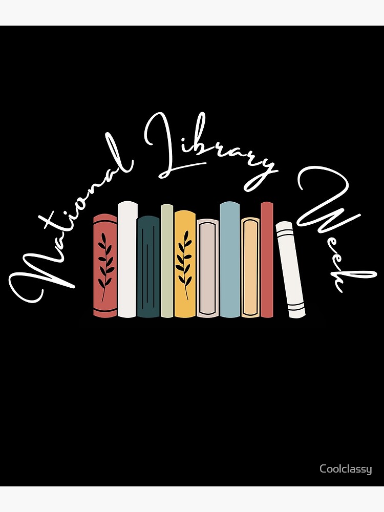 "happy national library week, cute , black and white illustration ...