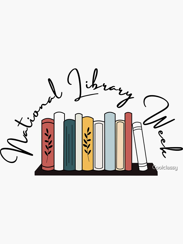 "happy national library week, cute , black and white illustration ...