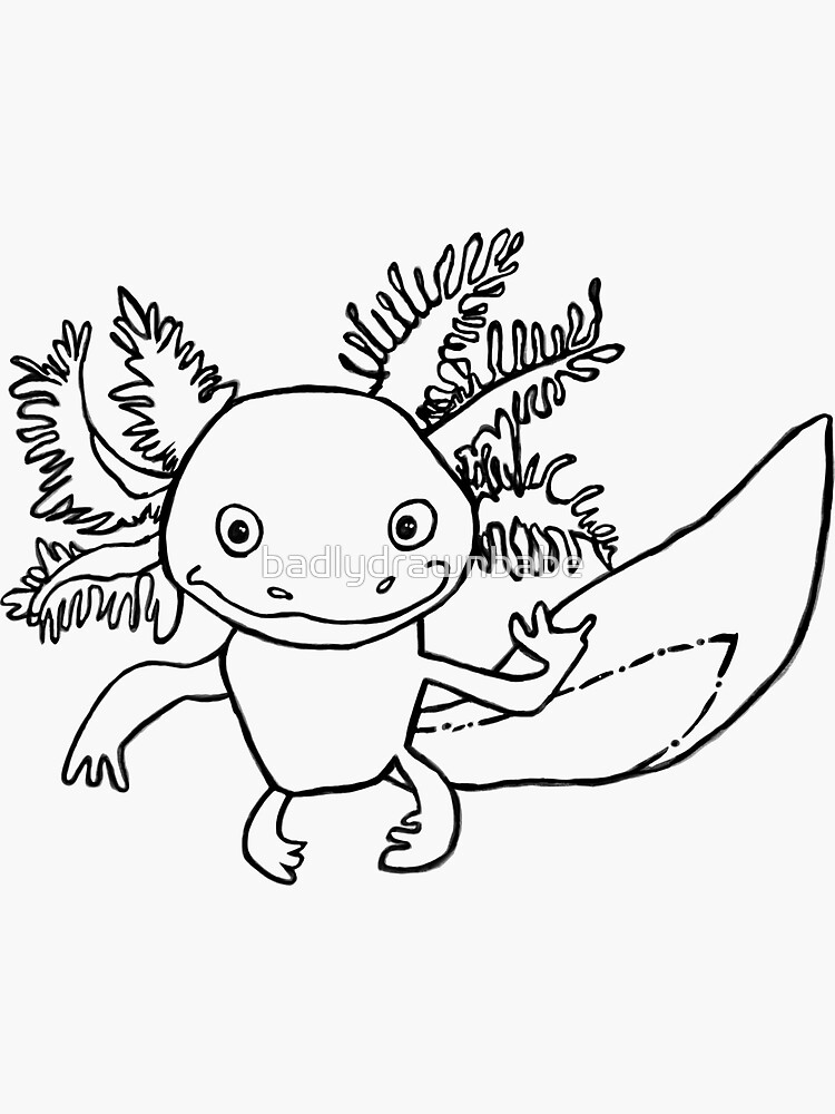 "Cute Axolotl Black Line Drawing" Sticker for Sale by badlydrawnbabe ...