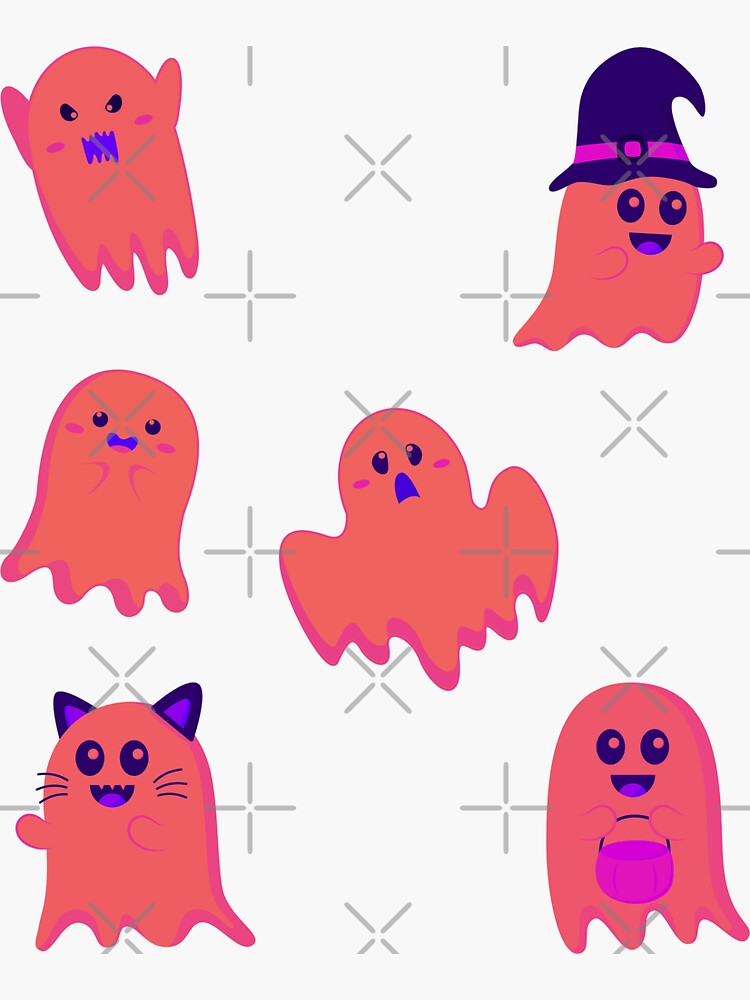 "Cute Halloween Ghost Collection Pack-Red Ghosts" Sticker for Sale by ...