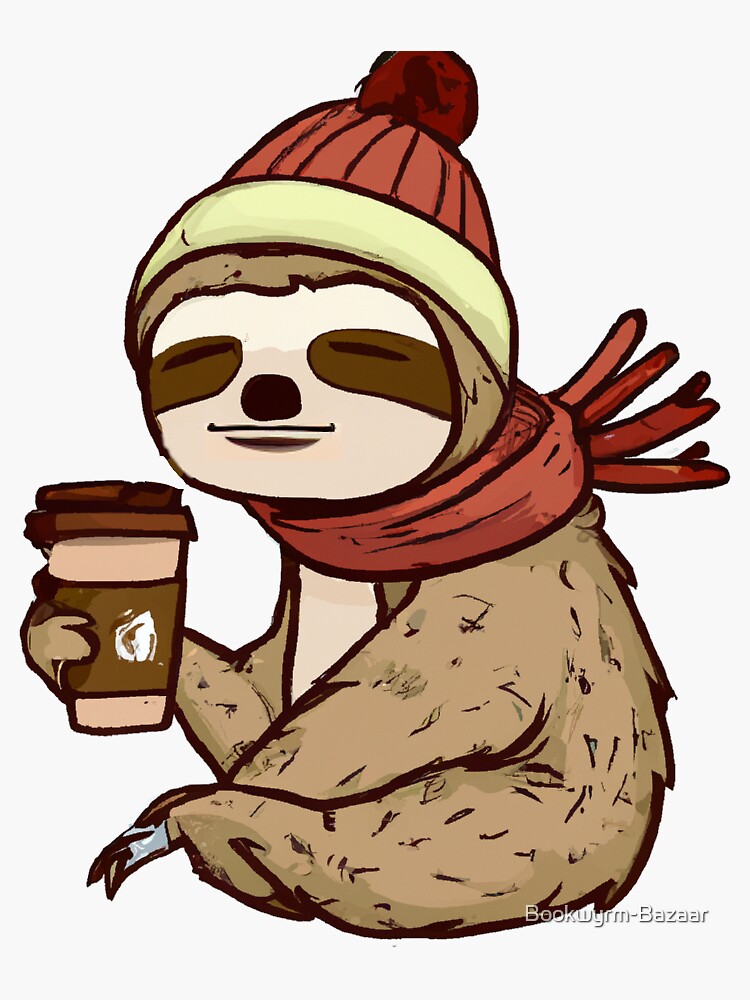"Smiling Sloth drinking coffee in the fall/autumn" Sticker for Sale by ...