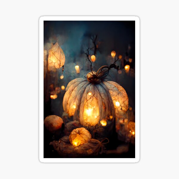 "Autumn Night Pumpkins with Fairy Lights" Sticker for Sale by Rain ...