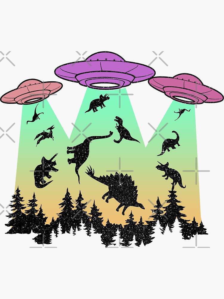 "prehistoric dinosaurs abduction by aliens with spaceships" Sticker for ...