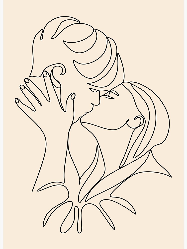 Couple Line Illustration Love Print Minimalist People 2 Faces Man