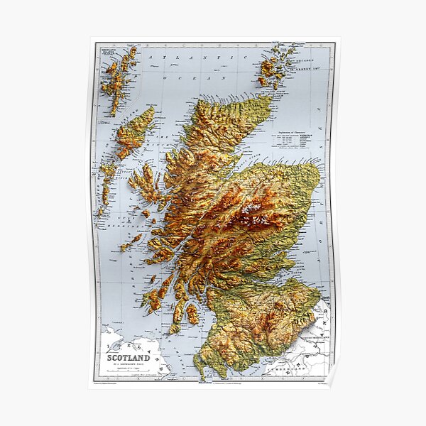 "1871 Vintage Scotland Relief Map Print With 3D Illusion ...