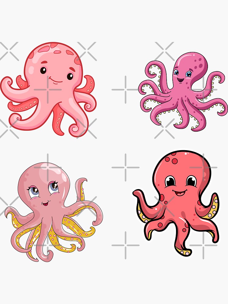 "Cute kawaii Octopus Stickers Pack Cute pink octopus sea animal ...