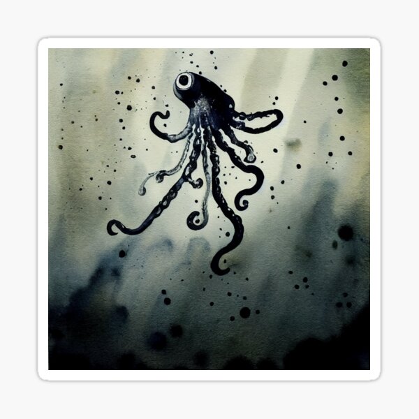 "Squid shooting ink, inkwash" Sticker for Sale by recollectionsv ...