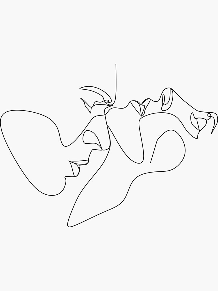 Couple Line Illustration Love Print Minimalist People 2 Faces Man