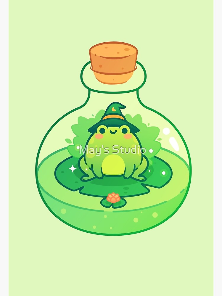 "Kawaii Wizard Little Green Frog Inside a Magical Potion Bottle" Poster ...