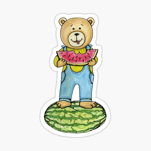 "Teddy Bear Eating Watermelon" Sticker for Sale by creategoodluck ...