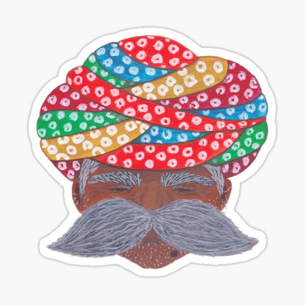 "Indian Man with Moustache and Colorful Turban" Sticker for Sale by ...