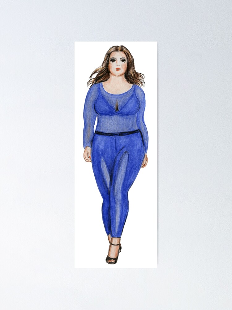 "Curvy Model in Blue Transparent Inset Pants Set Full Figured Fashion ...