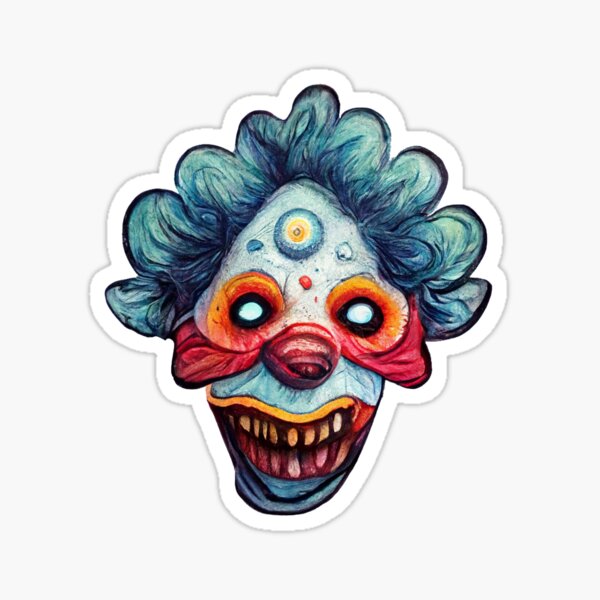"Very scary clown with deformed face and blue hair" Sticker for Sale by ...