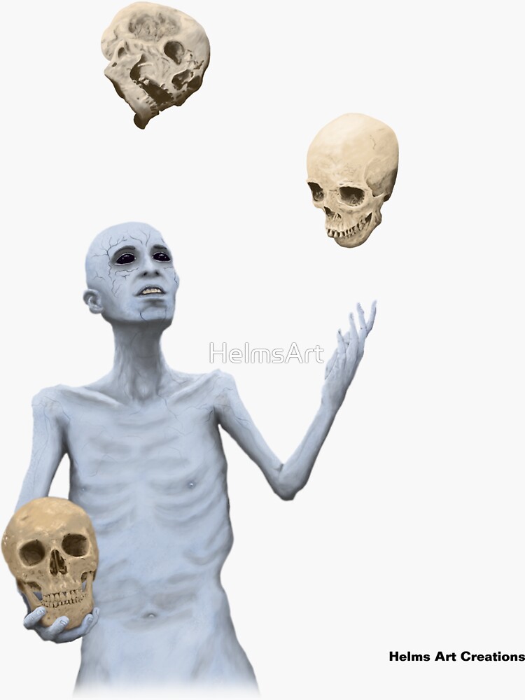 "Skeletal Creature Juggling Skulls Realistic Art" Sticker for Sale by ...