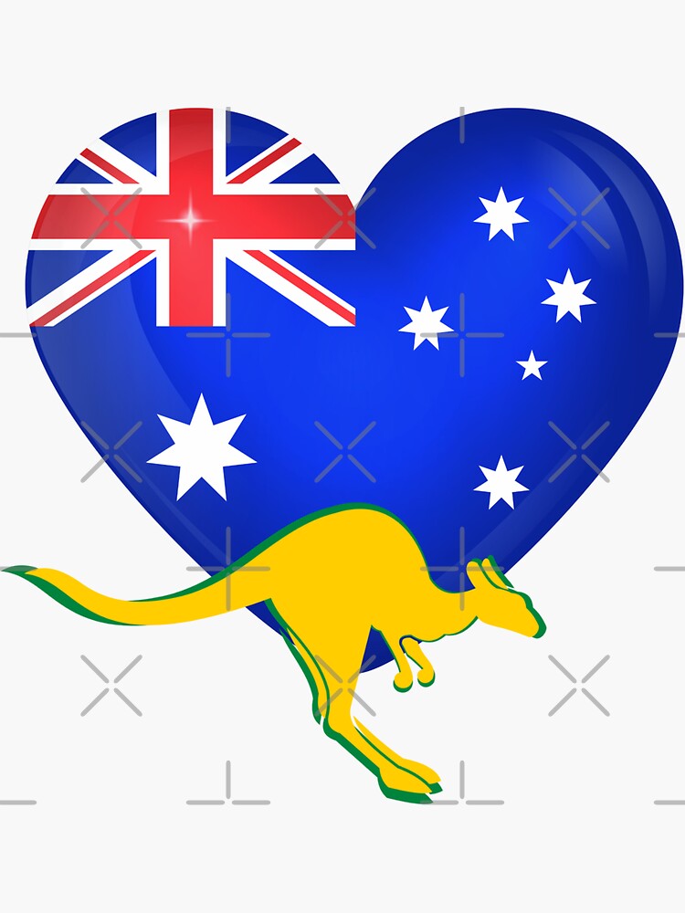 "Australian Aussie Heart Flag & Kangaroo Wallaby" Sticker for Sale by ...