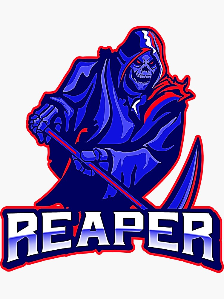 "Reaper Three Gamer Blue on Red" Sticker for Sale by Rorulent | Redbubble